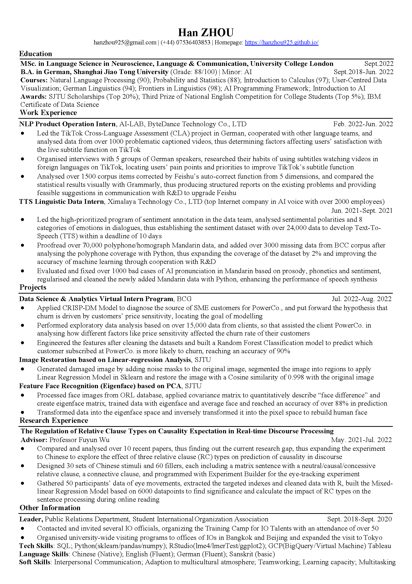 CV - Han Zhou / Home